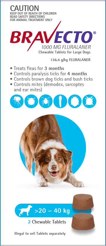 Bravecto Chew for Dogs 20-40kg Blue – Woonona Petfood & Produce